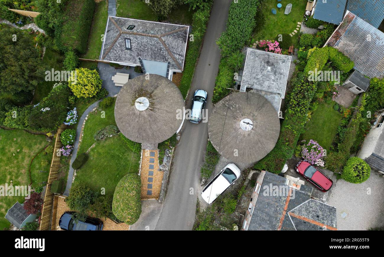 The Roundhouses of Veryan in Cornwall. Friday August 4th 2023 Stock ...