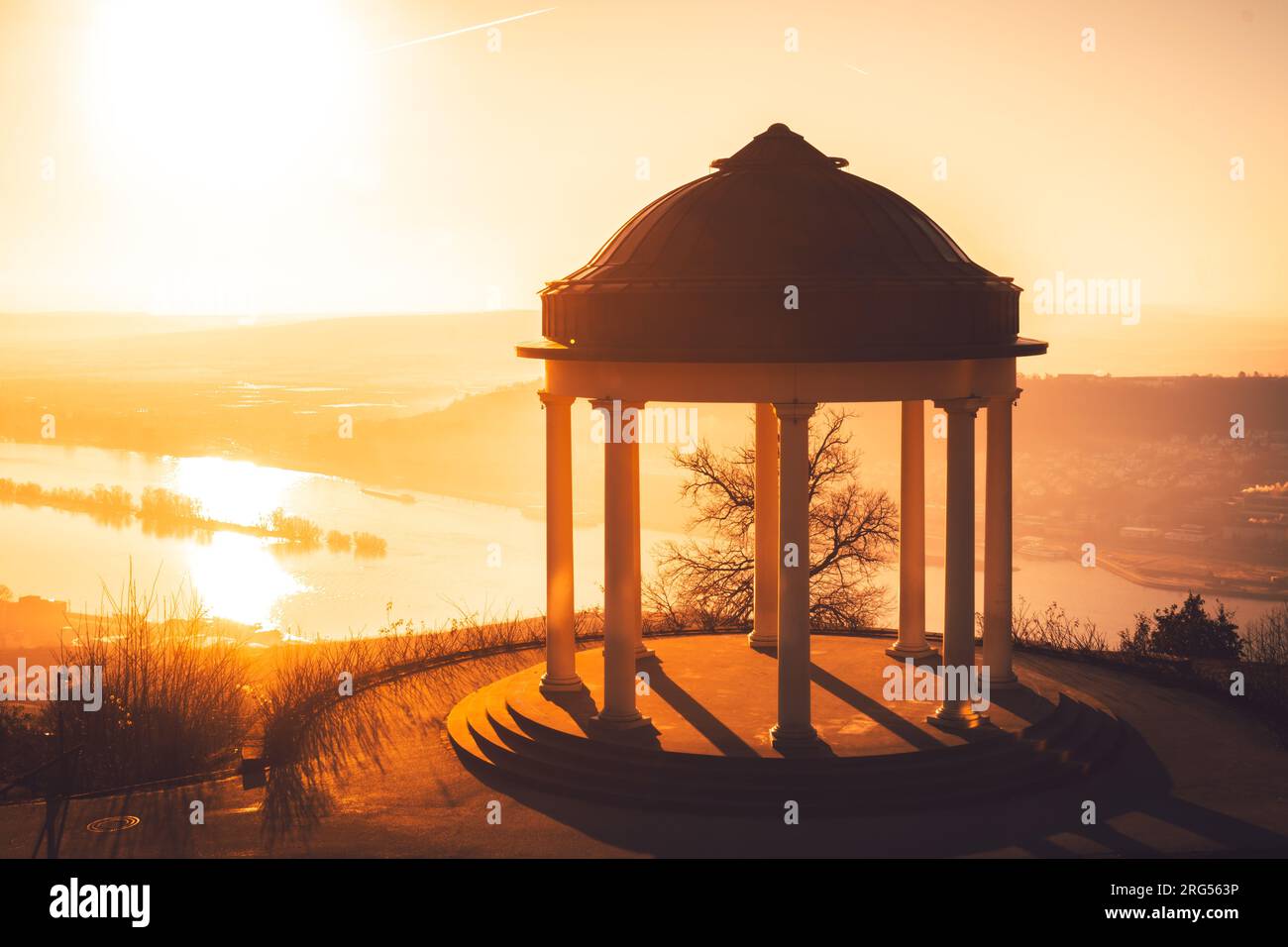 Niederwald monument in Hessen Germany. Sunrise with temples and great ...