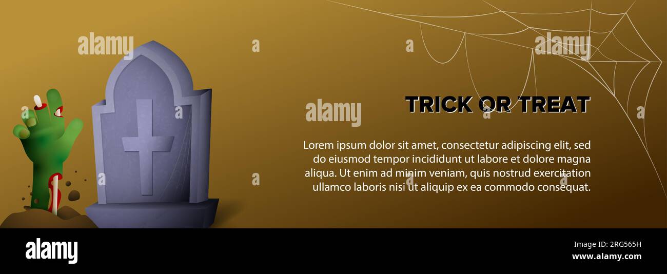 Trick or treat text with tombstone, zombie hand and cobweb Stock Vector ...