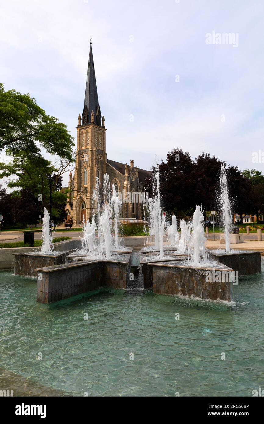 Queens Square and Gore Centennial Fountain. Cambridge Ontario Canada ...