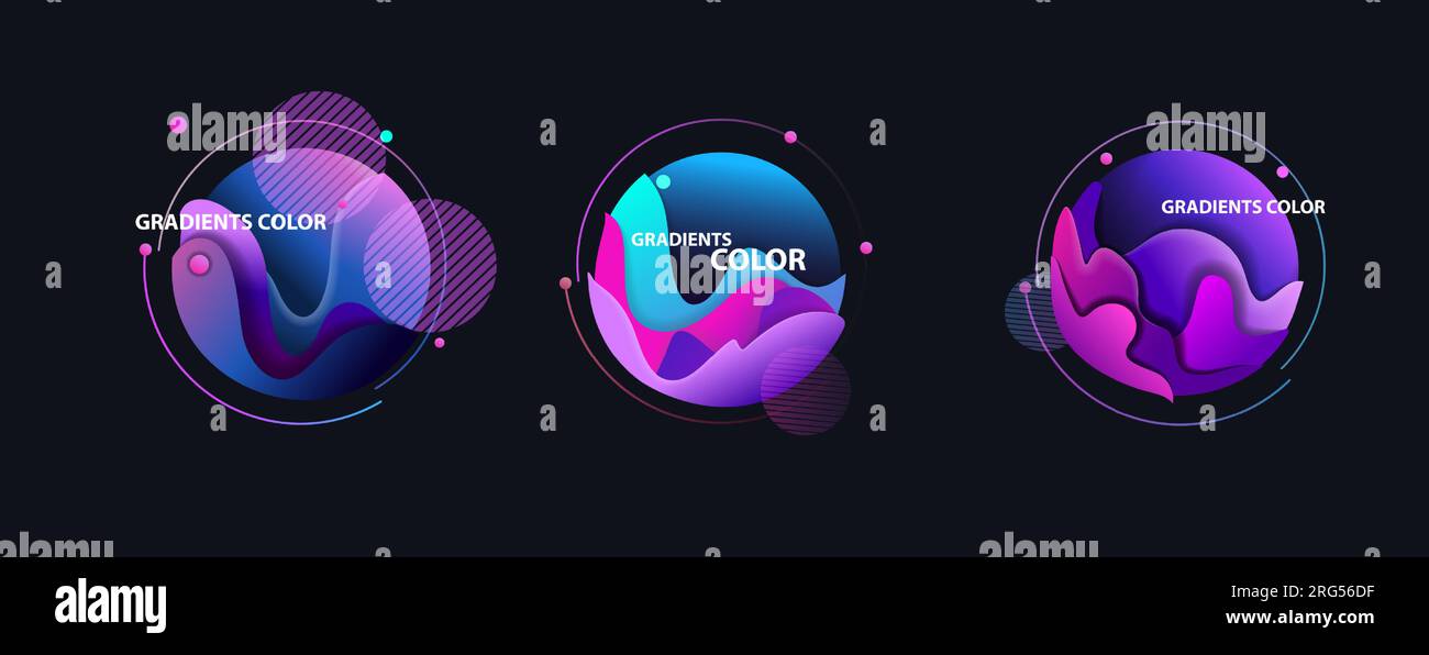 Round abstract design elements set on black backdrop Stock Vector Image ...