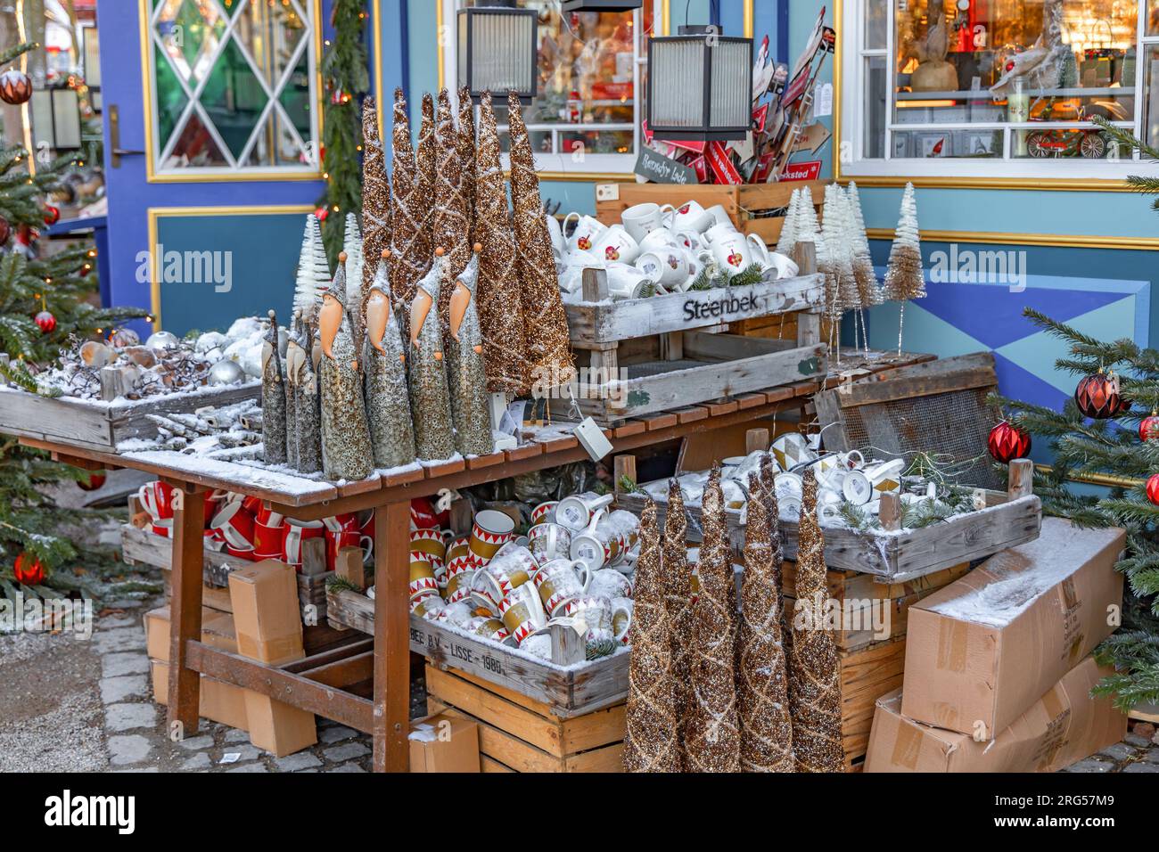 Christmas decorations. Decorated streets for Christmas. Copenhagen ...