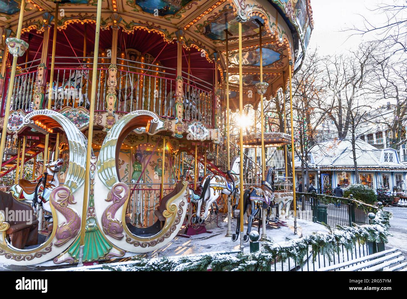 Vintage carousel in Tivoli amusement park in Copenhagen in winter Stock ...