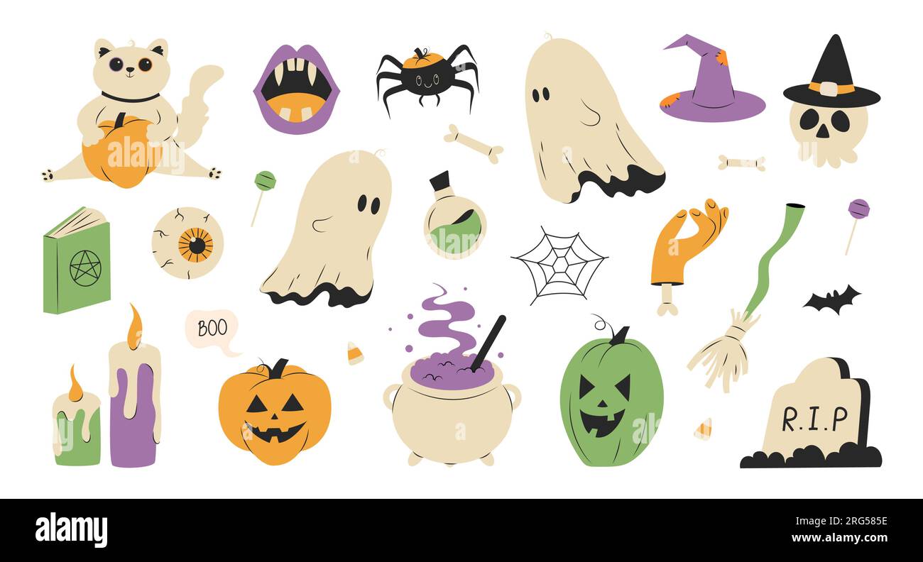 Halloween set with cute and spooky characters Stock Vector Image & Art ...