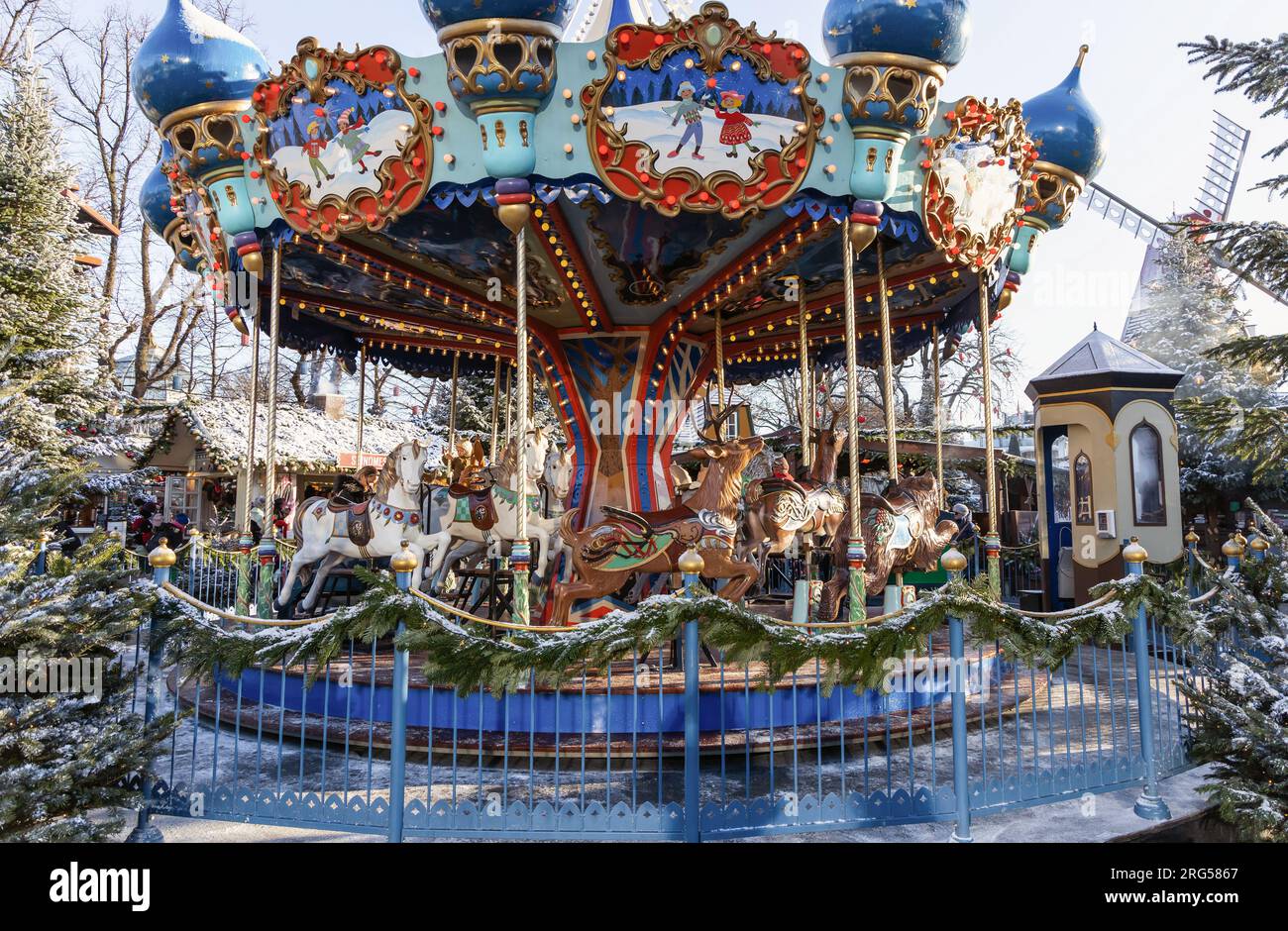 Vintage carousel in Tivoli amusement park in Copenhagen in winter Stock ...