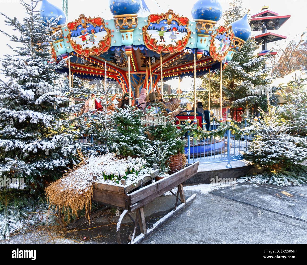 Vintage carousel in Tivoli amusement park in Copenhagen in winter Stock ...