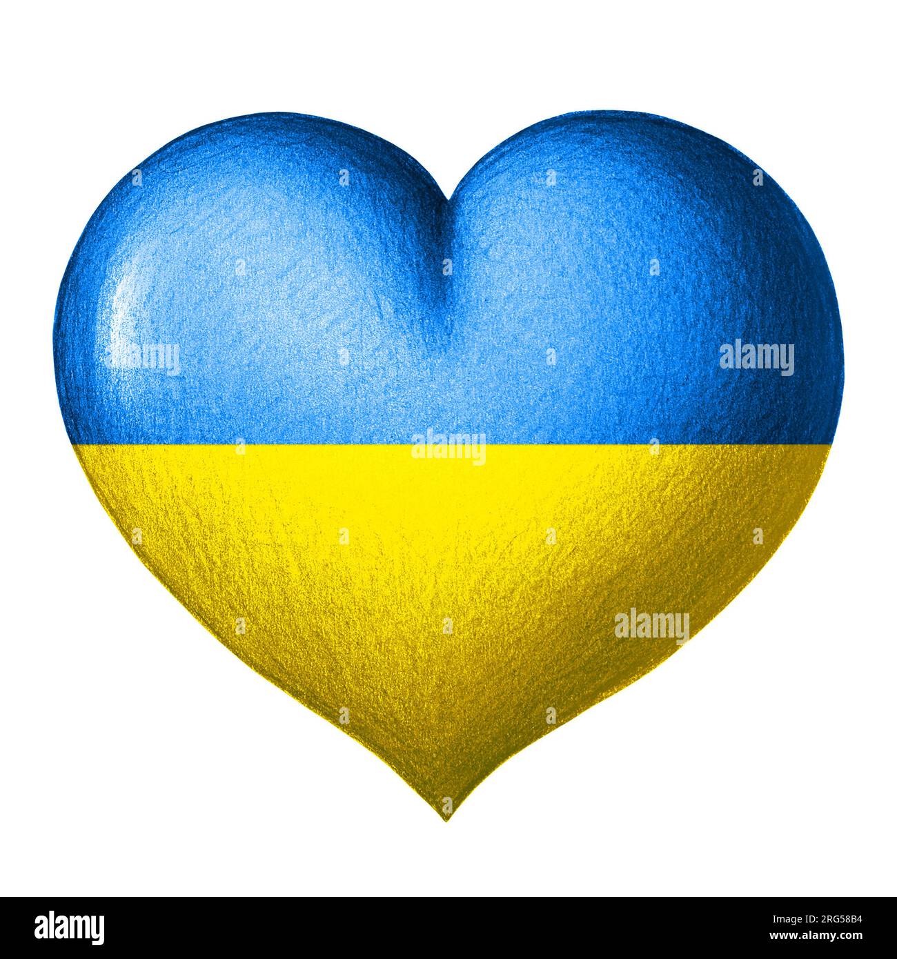 Ukrainian flag heart. Texture pencil drawing. Isolated on white ...