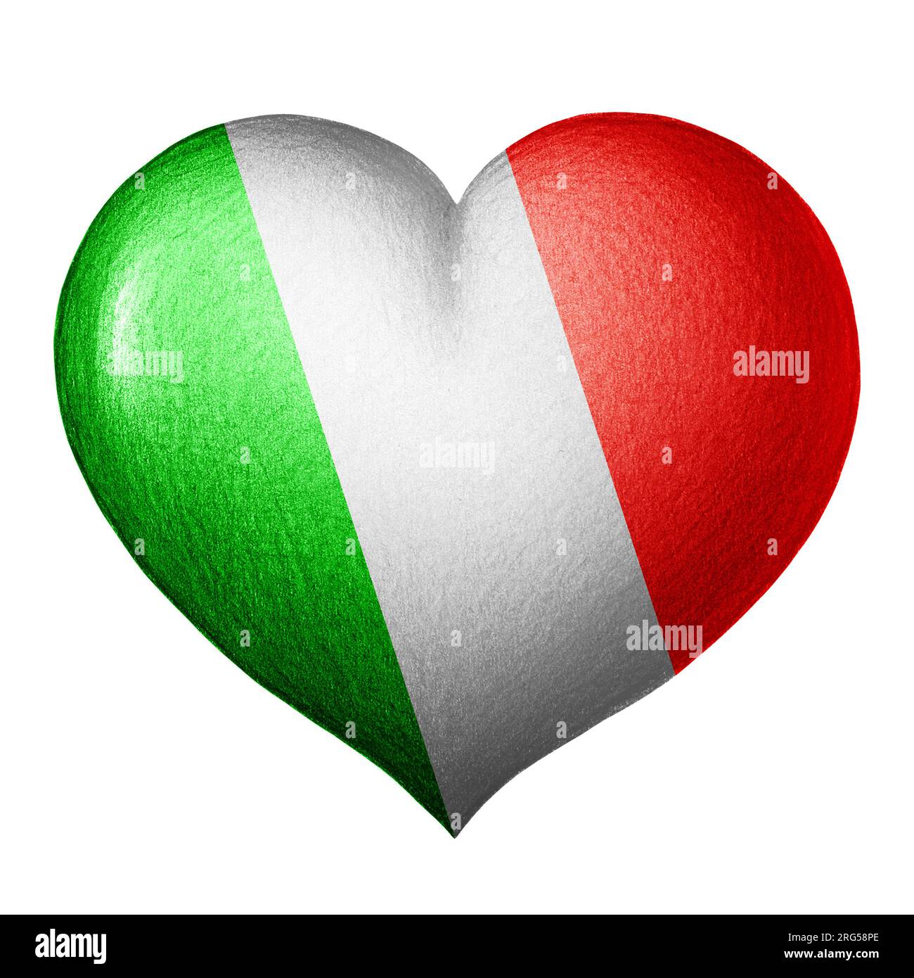 Italian flag heart. Texture pencil drawing. Isolated on white ...
