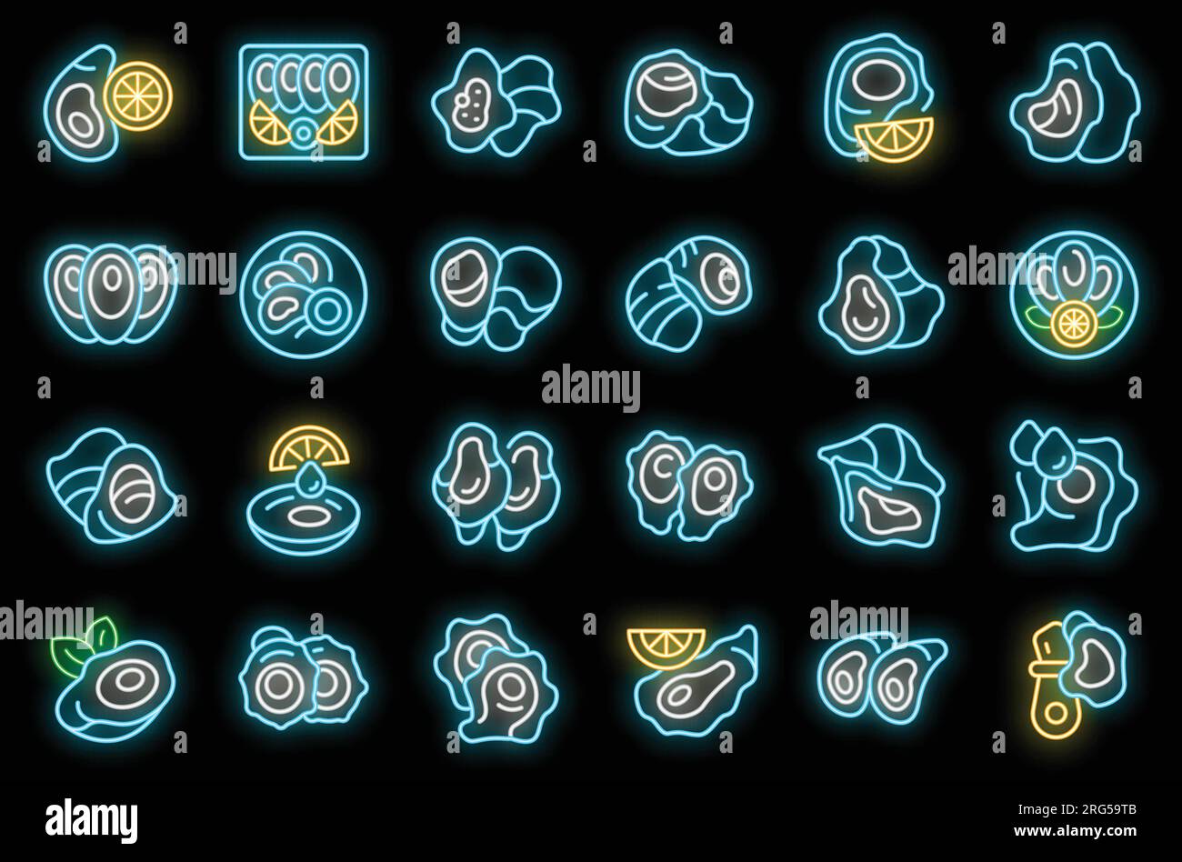 Oysters icons set outline vector. Seafood shell. Nature food neon color ...