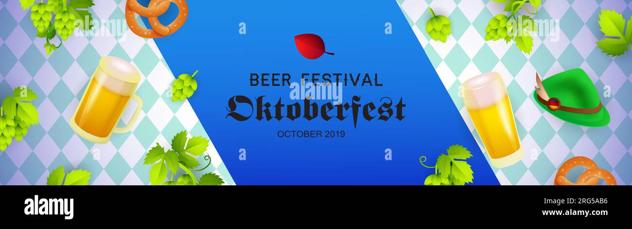 Beer festival banner design with Oktoberfest hat, beer mugs Stock ...