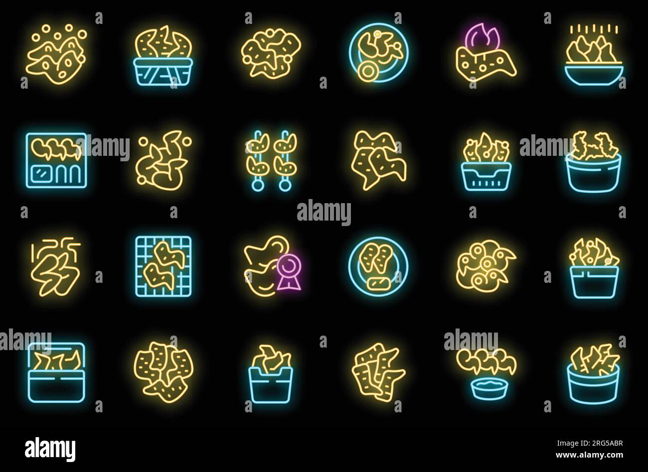 Fried chicken wings icons set outline vector. Roast spicy. Hot meal ...