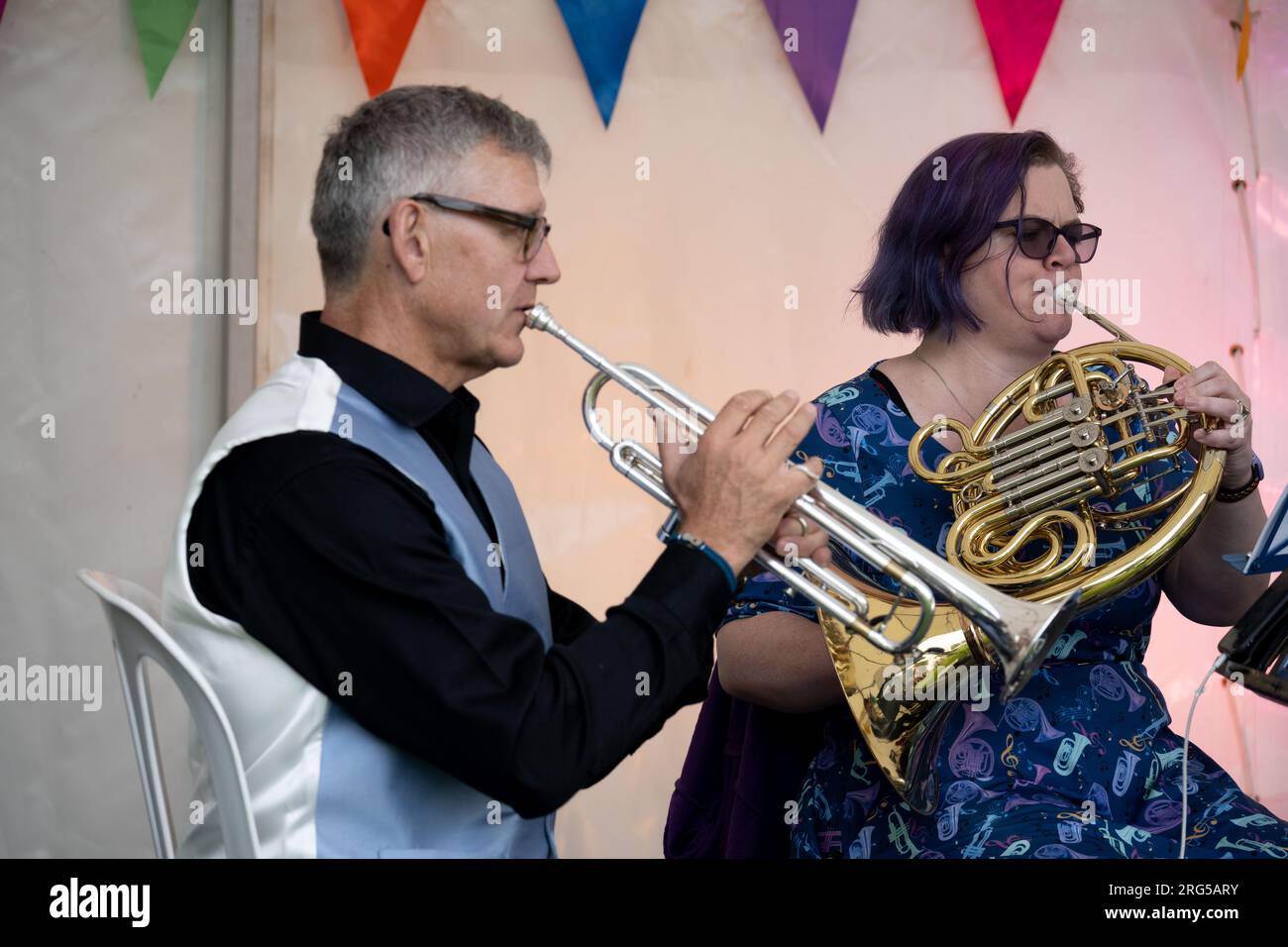 Brass instrument players, Art in the Park, Leamington Spa, Warwickshire ...
