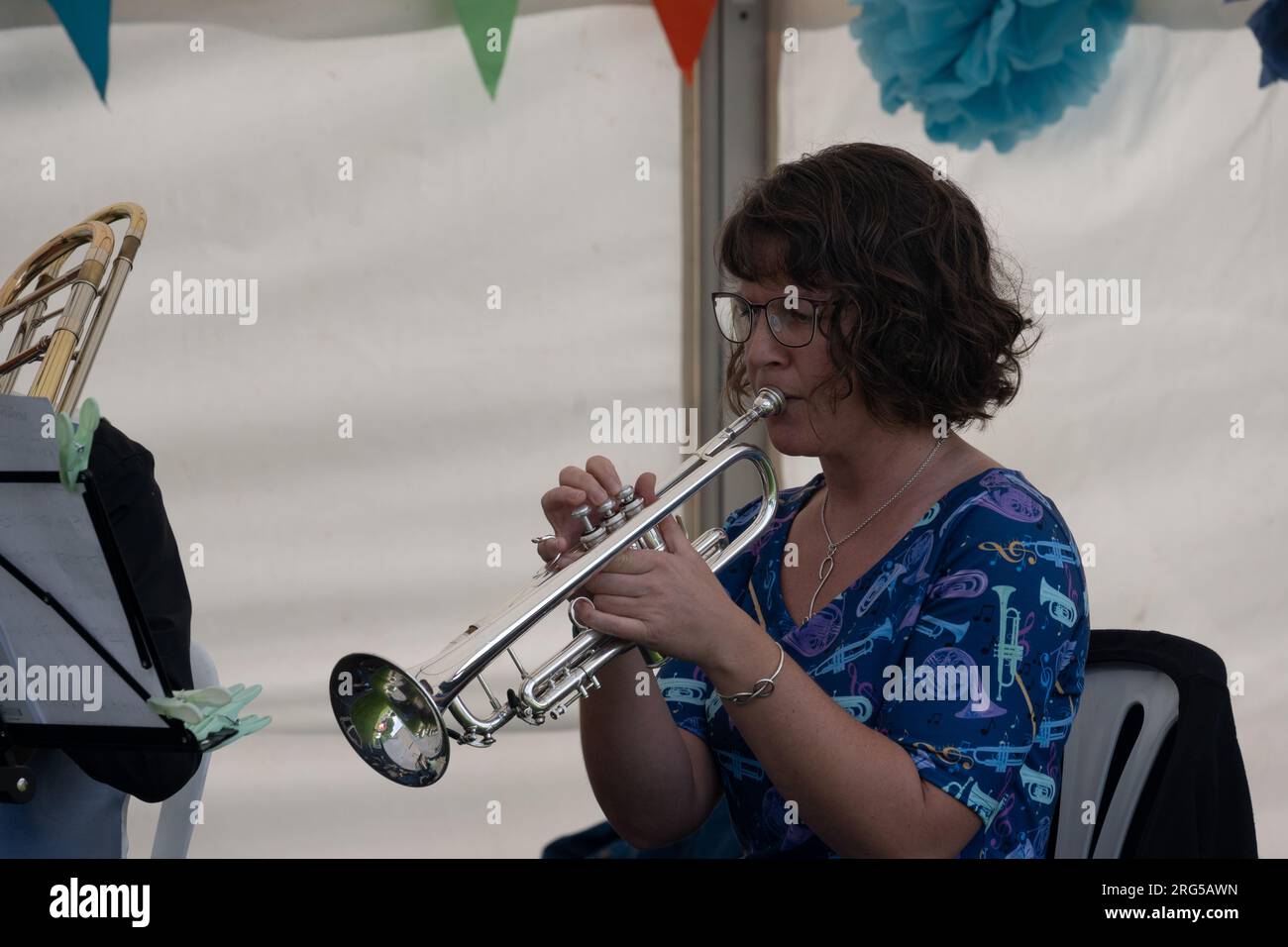 Female trumpet player, Art in the Park, Leamington Spa, Warwickshire ...