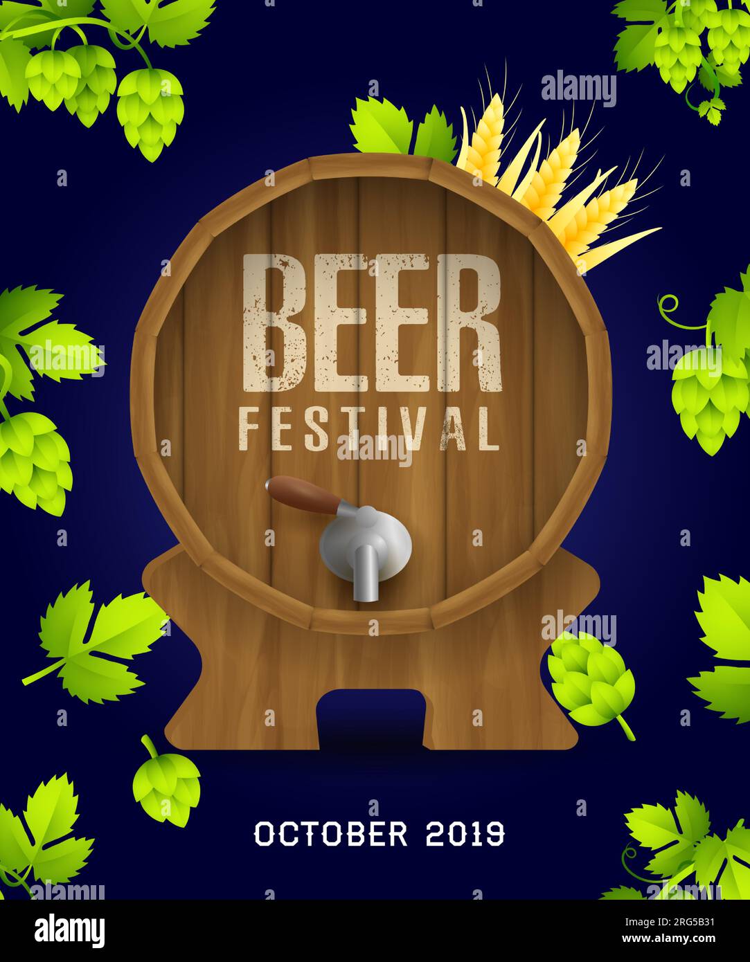 Beer festival banner design with realistic hops and leaves Stock Vector ...