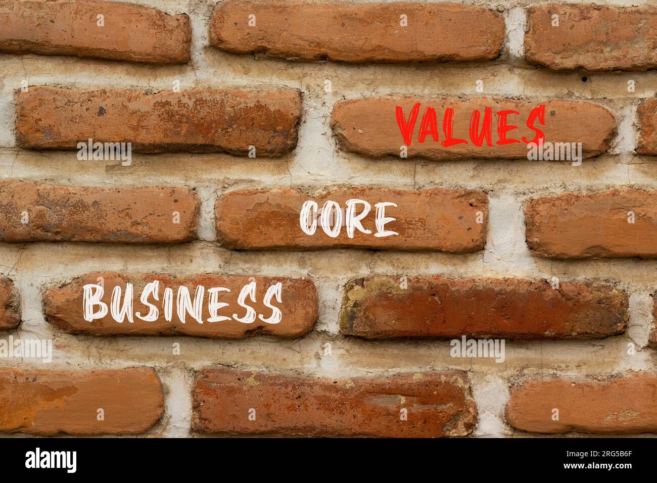 Business core values symbol. Concept words Business core values on beautiful brown brick ...