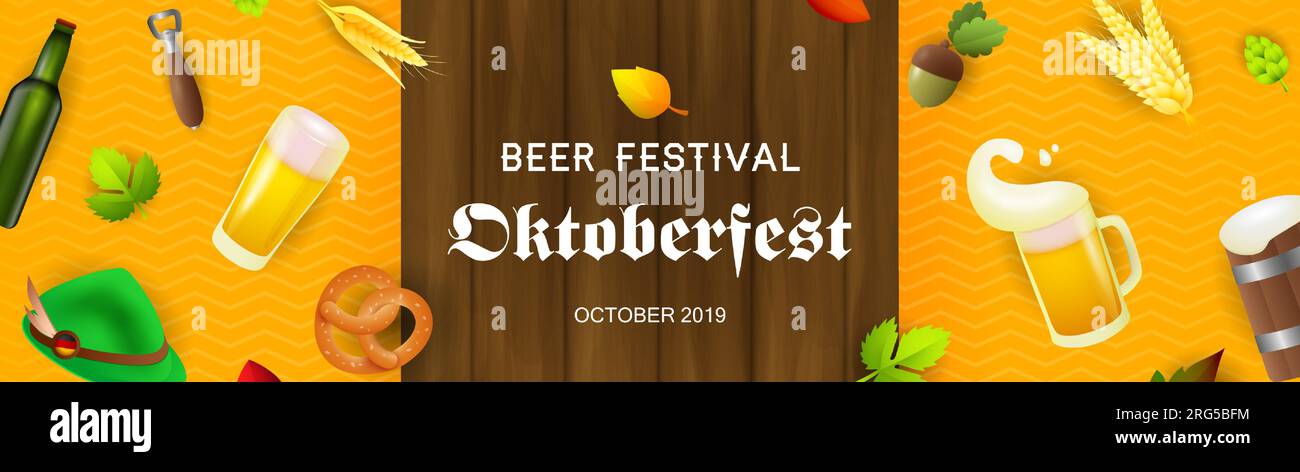 Beer festival banner design with beer production elements Stock Vector ...