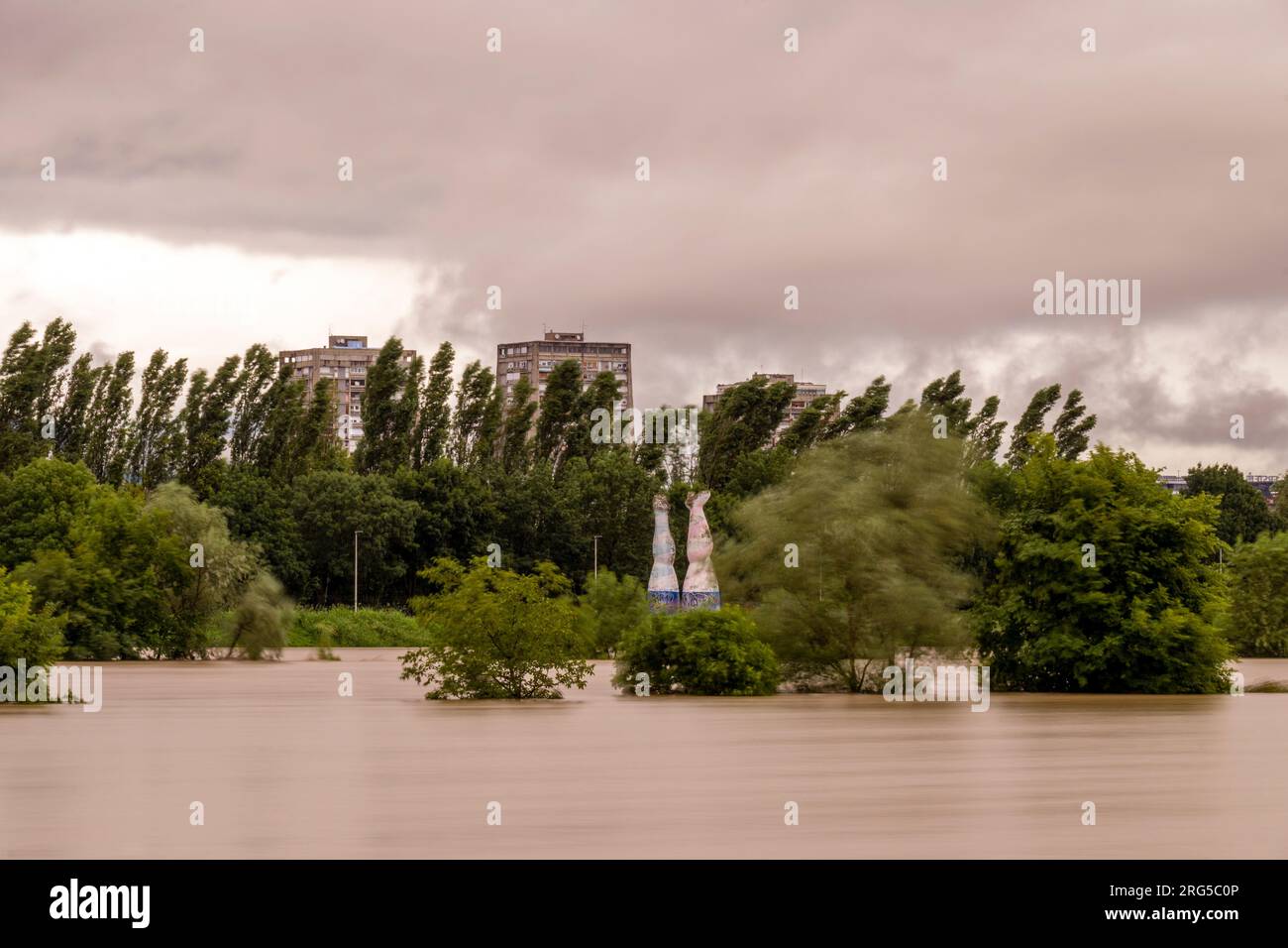 Zagreb, Croatia-August 5th, 2023: Zagreb city Sava river flooding after ...