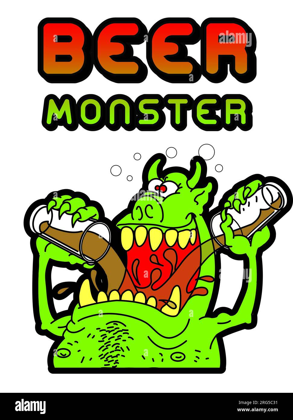 Graphic style art, monster drinking beer, with the motto 'beer monster ...