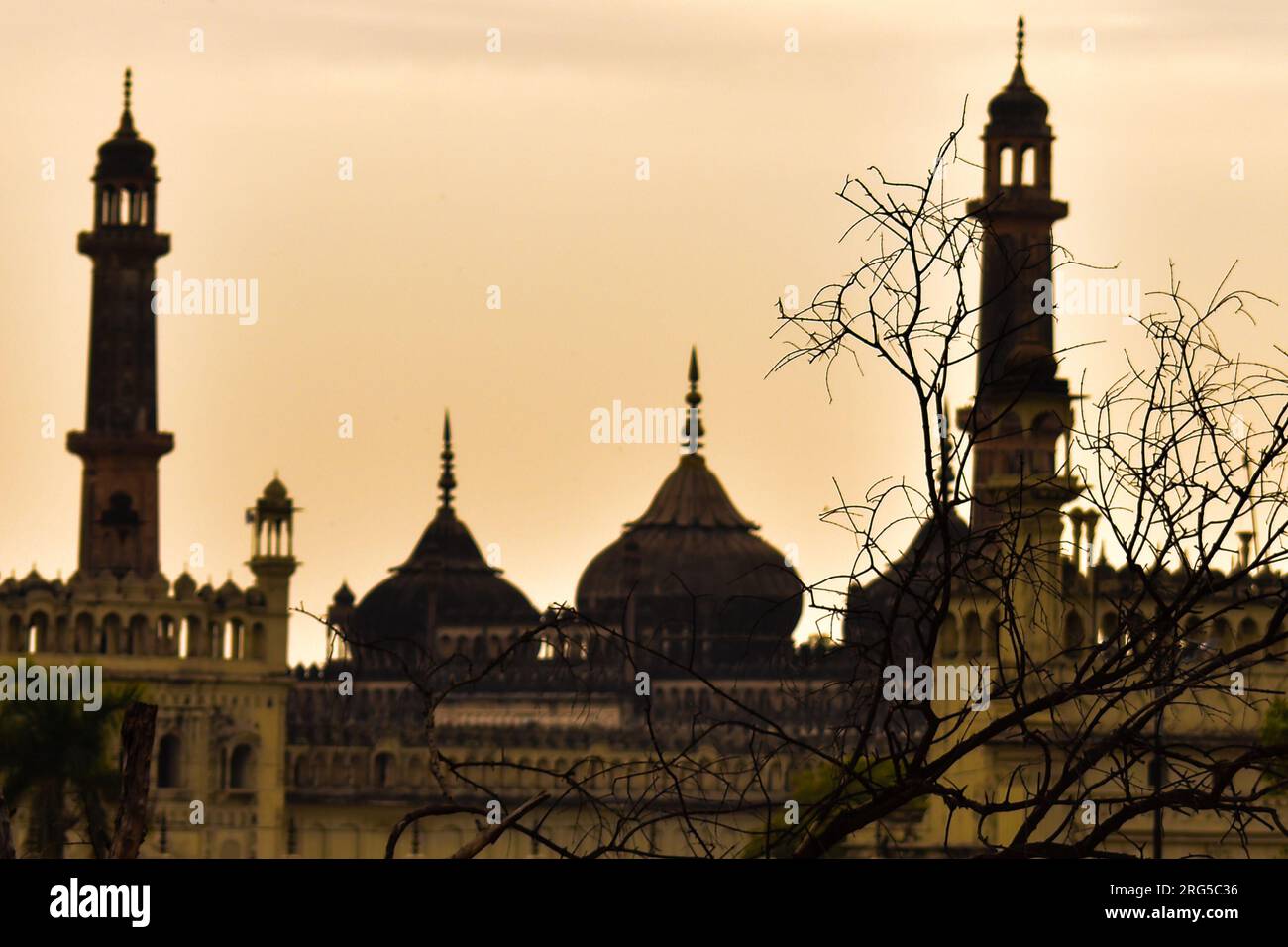 The bada imambara building of Lucknow (Sunset Dramatic view Stock Photo ...