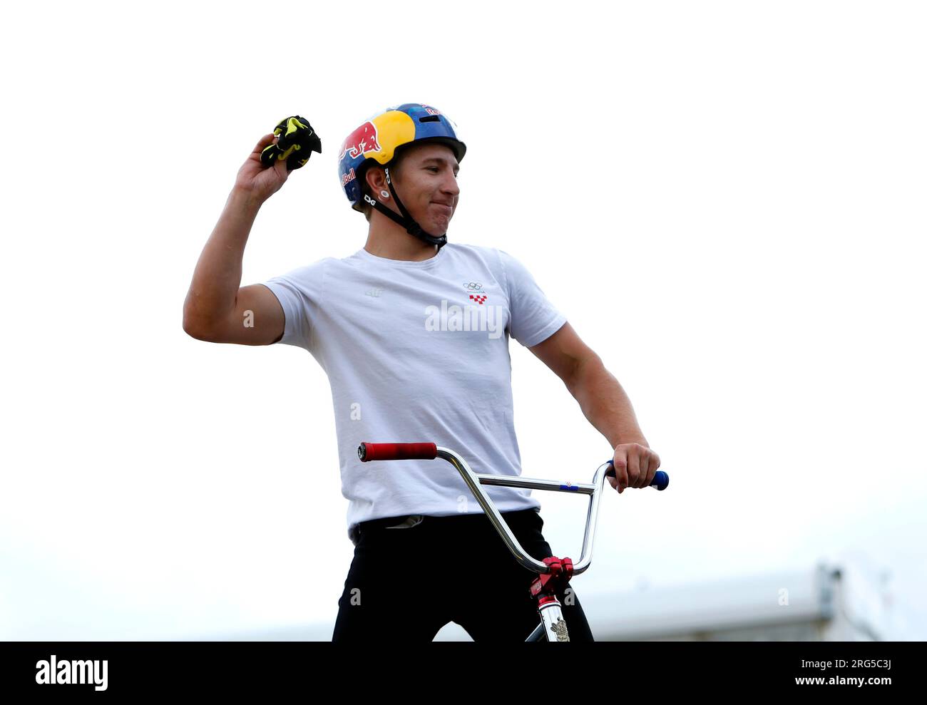 Croatia's Marin Rantes throws his gloves after competing in heat 3 of ...