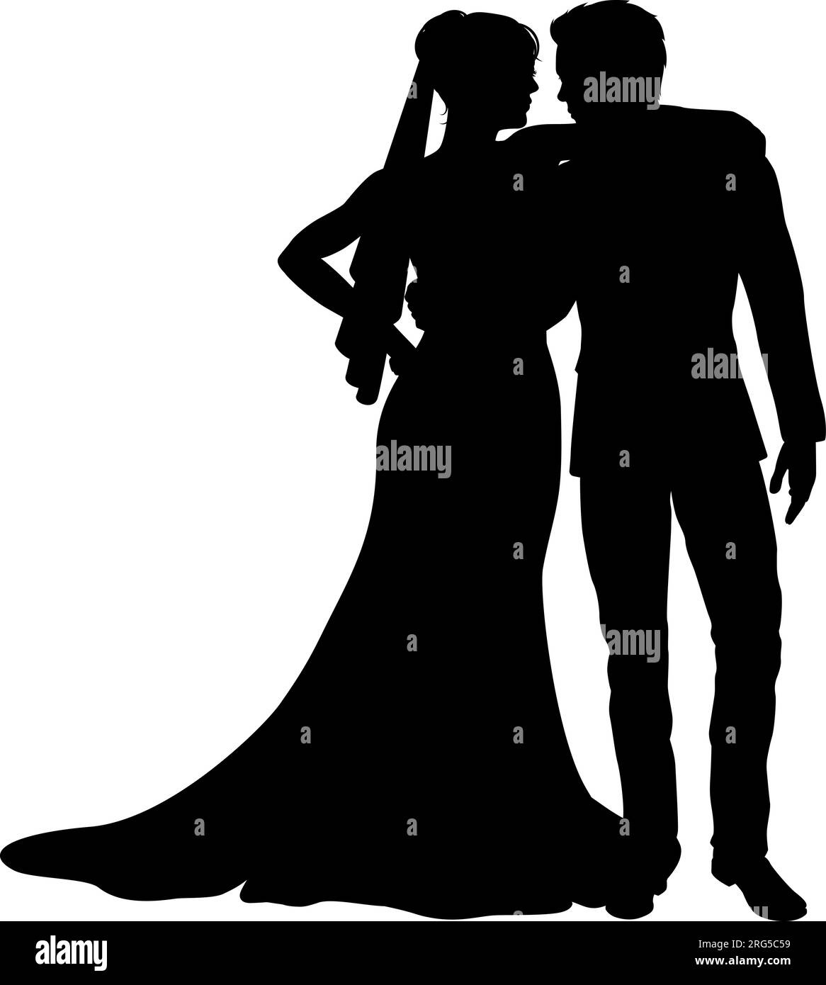Bride And Groom Couple Wedding Dress Silhouettes Stock Vector Image ...
