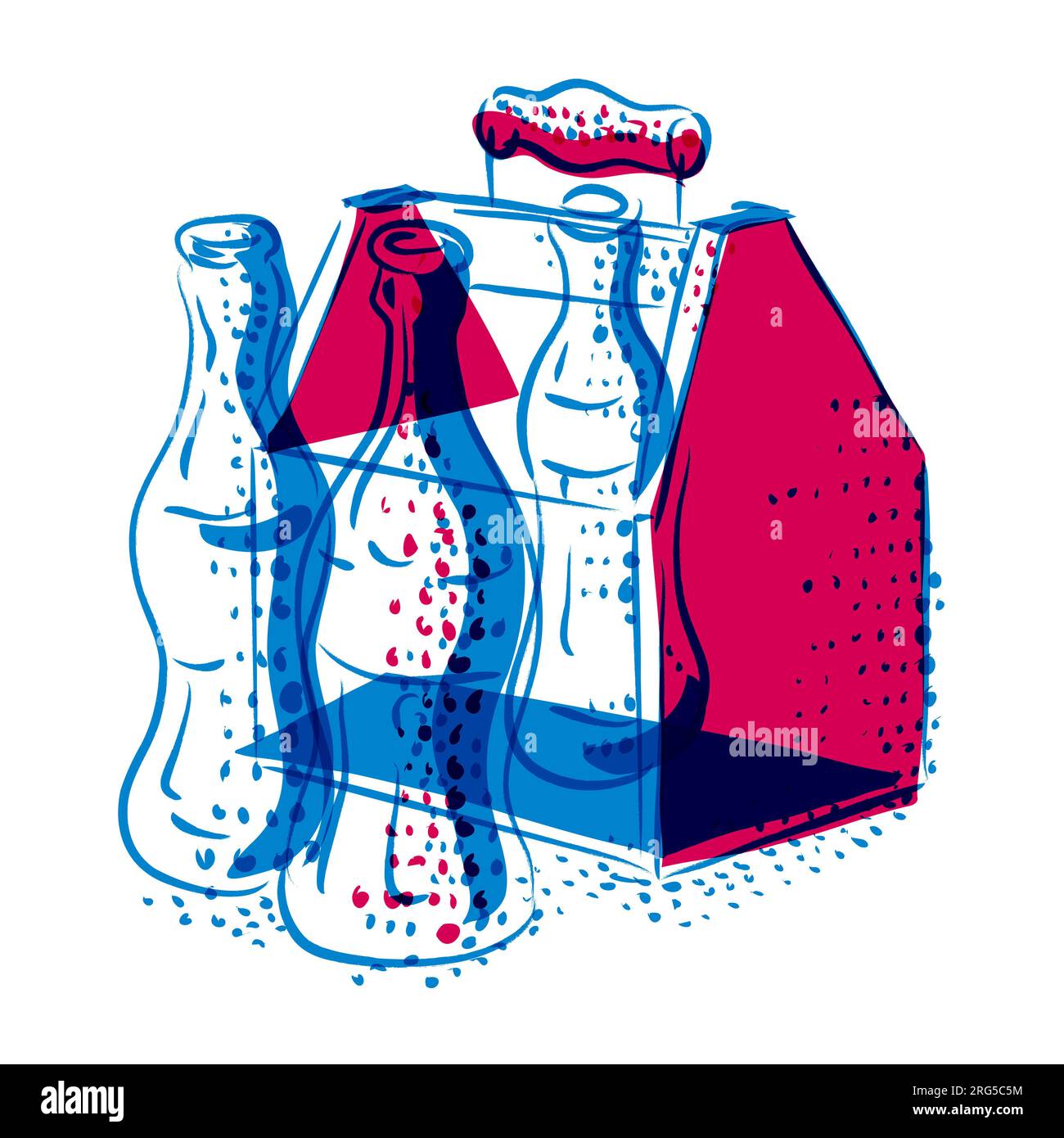 Risograph technique illustration of a vintage soda or cola bottle with ...