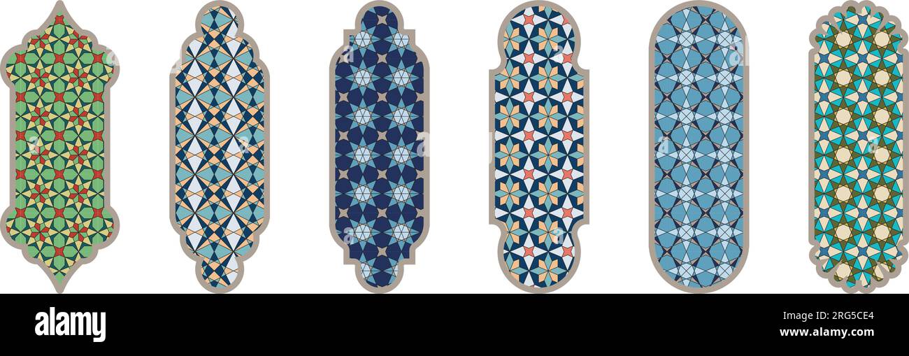 Islamic window shape with color mashrabiya pattern. Arabic door frame ...