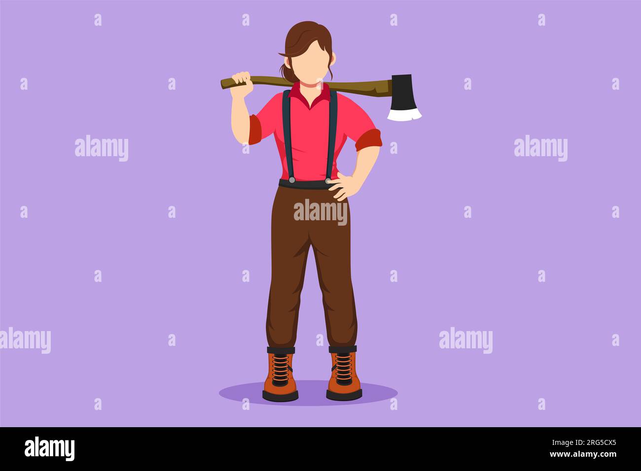 Character flat drawing pretty woman lumberjack pose on logging forest ...