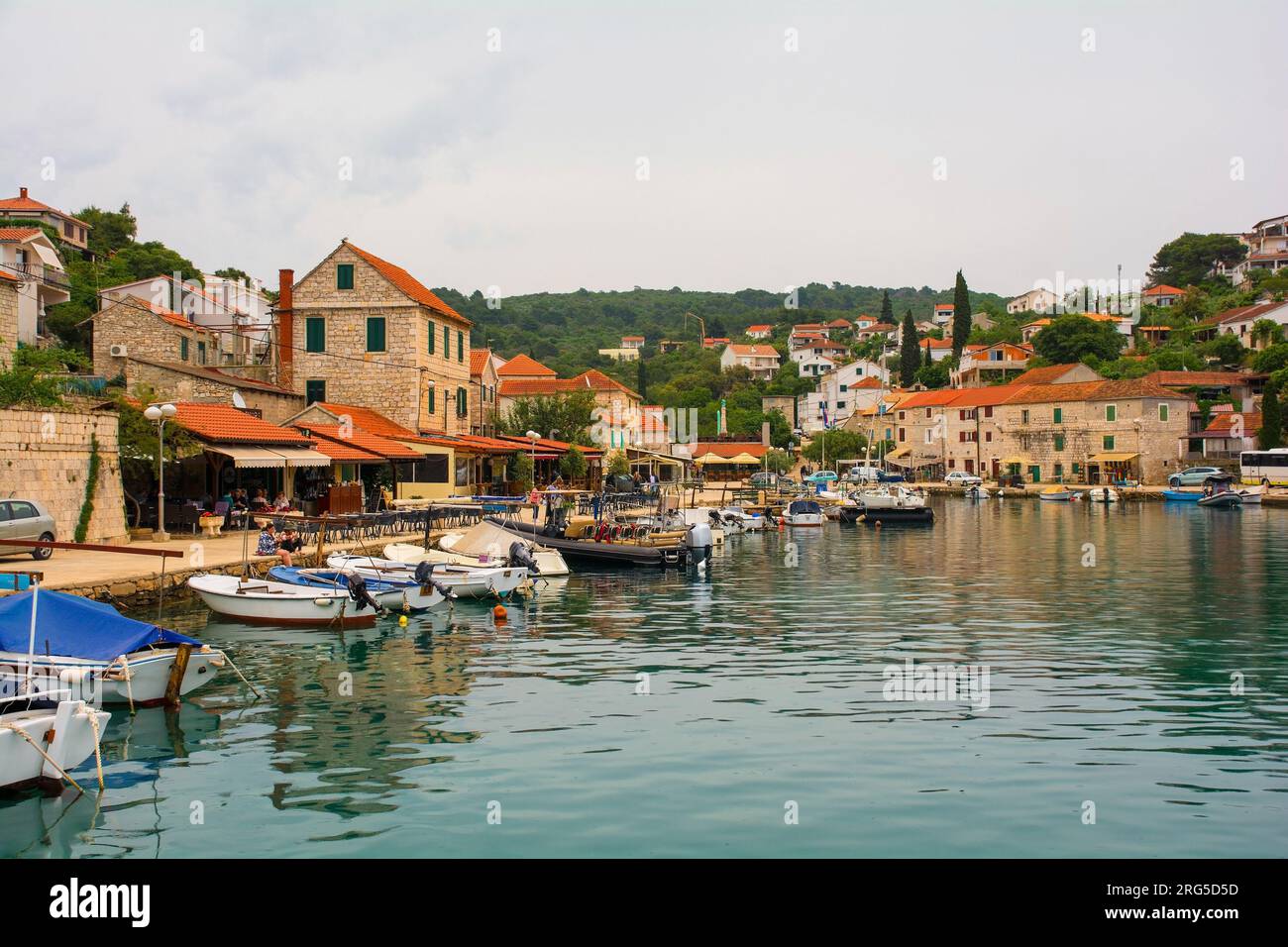 The historic port village of Maslinica on Solta Island in Split-Dalmatia County, Croatia Stock ...
