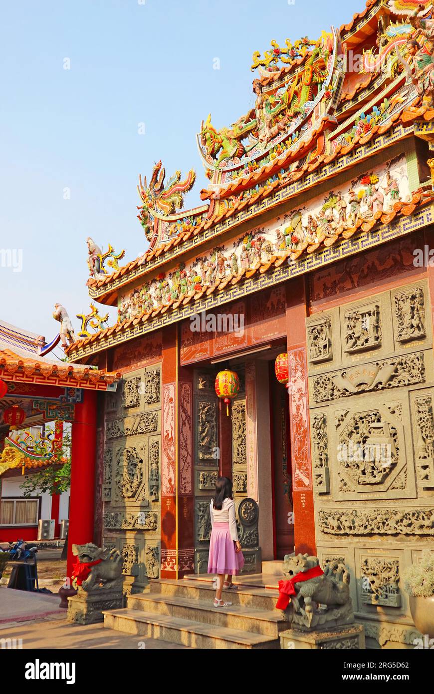 Female Visitor Entering the Gorgeous Shrine in a Chinese Buddhist ...