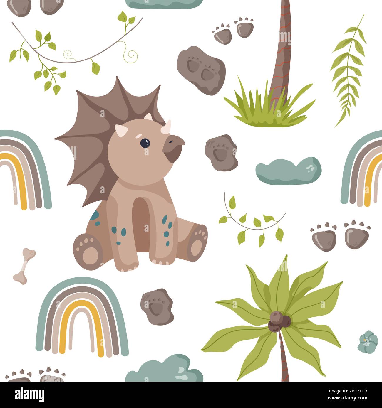 Dinosaur seamless pattern footprint tracks. Minimal color background ...