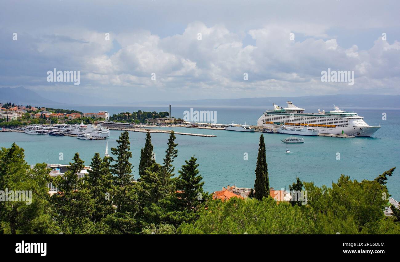 A view of the historic town of Split in Croatia from Marjan Hill which ...