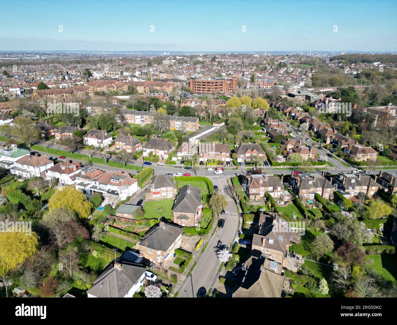 Streets and roads Finchley North London UK Drone, Aerial, view from air ...