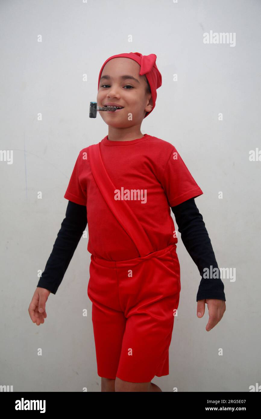 salvador, bahia, brazil - august 26, 2022: child wearing saci costume ...