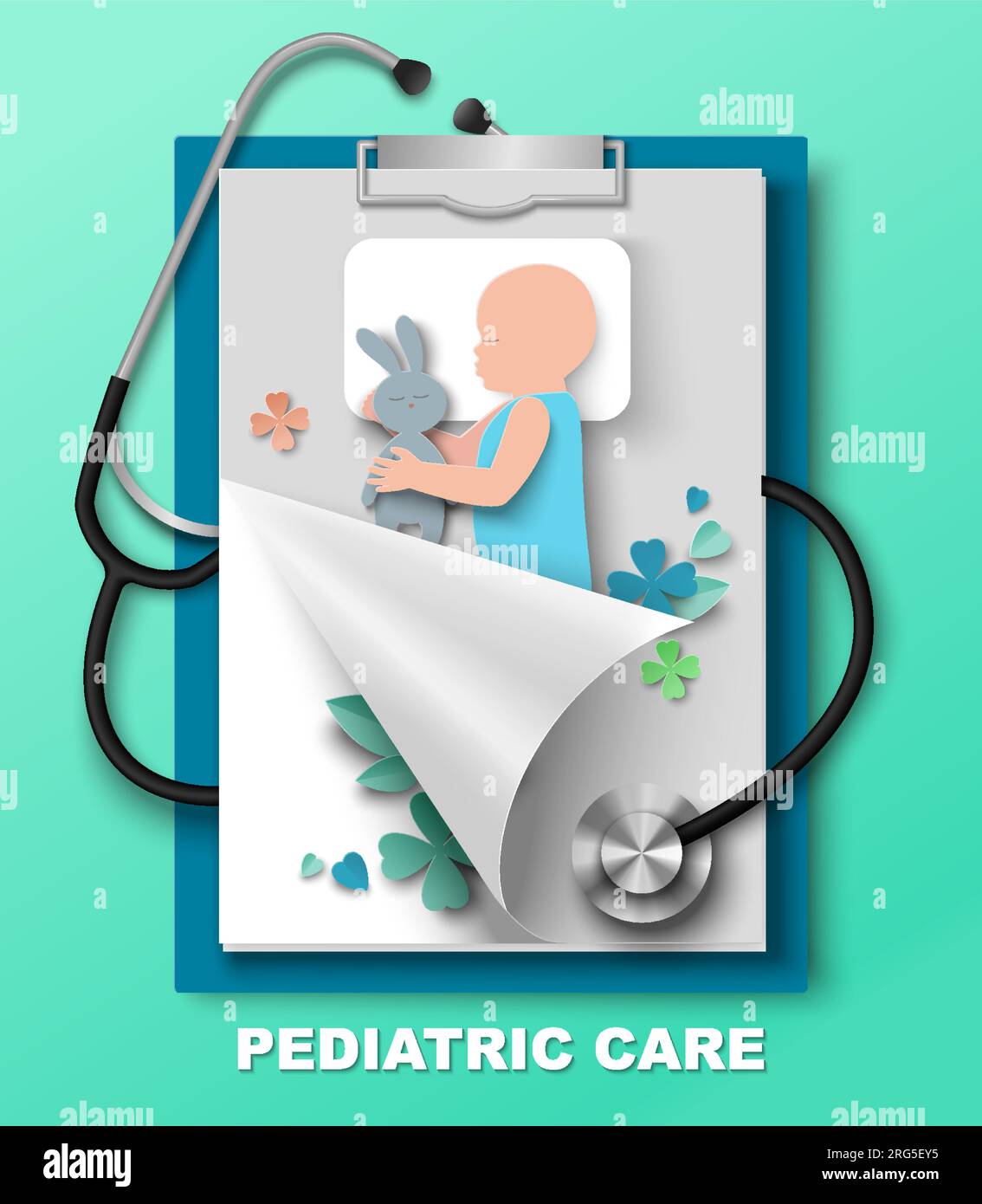 Pediatric care paper cut 3d craft vector poster Stock Vector Image ...