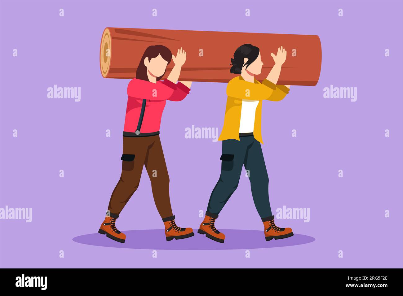 Cartoon flat style drawing two beautiful woman lumberjack laborers ...