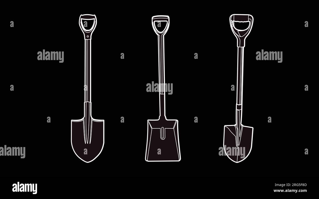 Shovel Black and White Set. Set of vector isolated illustrations of ...