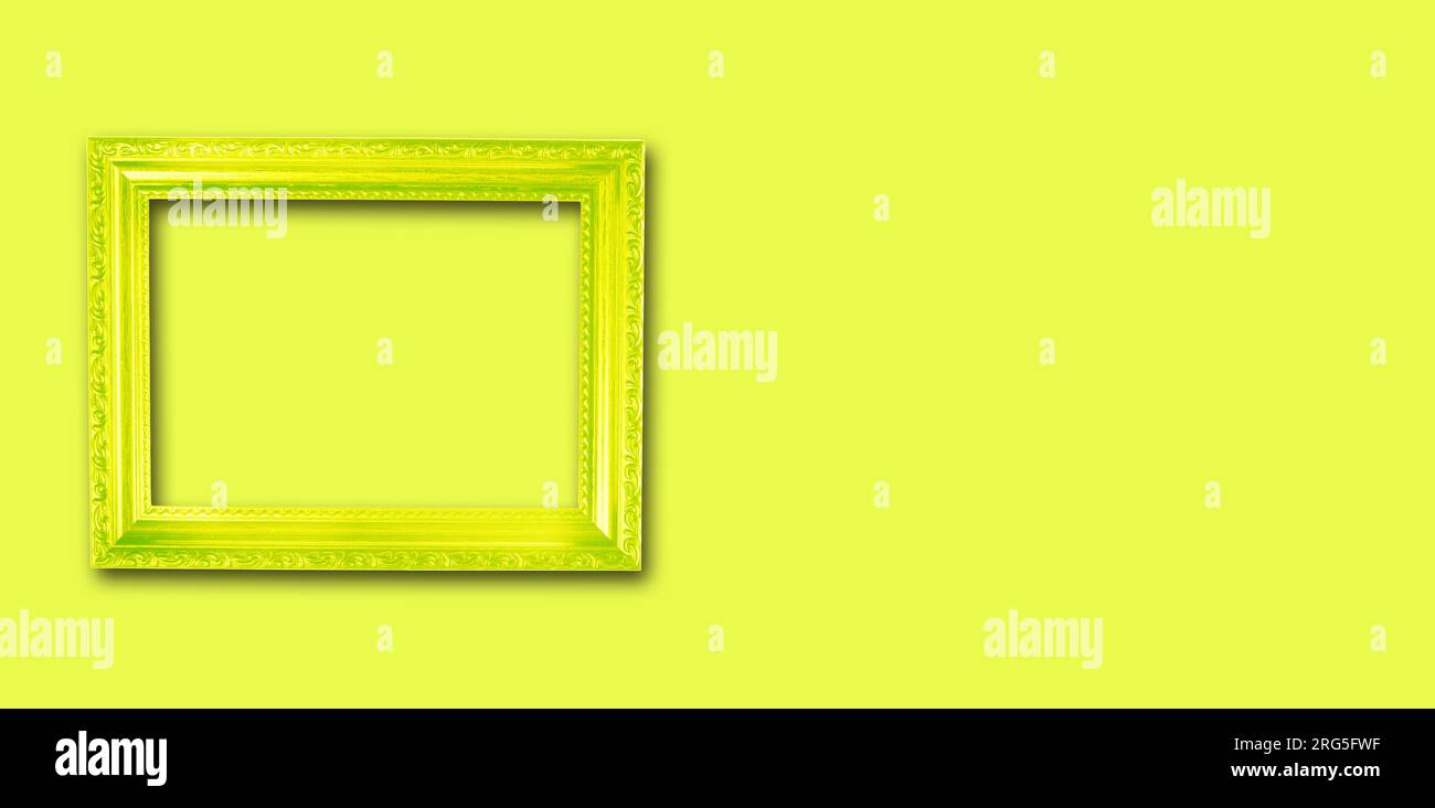 green empty frame on a green wall with copy space, design element Stock ...
