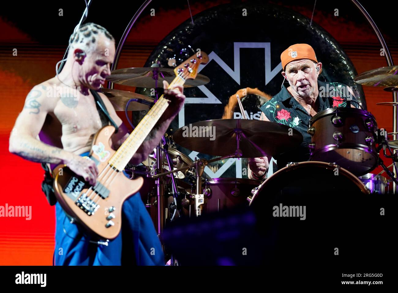 Flea, left, and Chad Smith, of the Red Hot Chili Peppers, perform on ...
