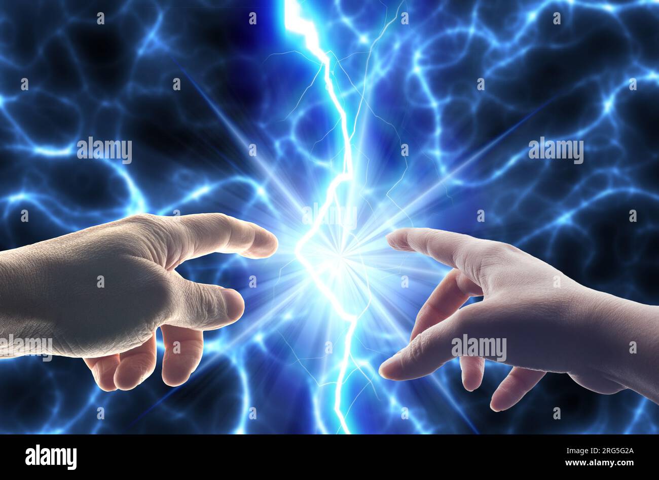 man and woman hands pointing to a lightning Stock Photo - Alamy