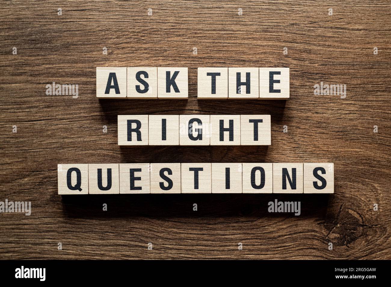 Ask the right questions - word concept on building blocks, text Stock ...