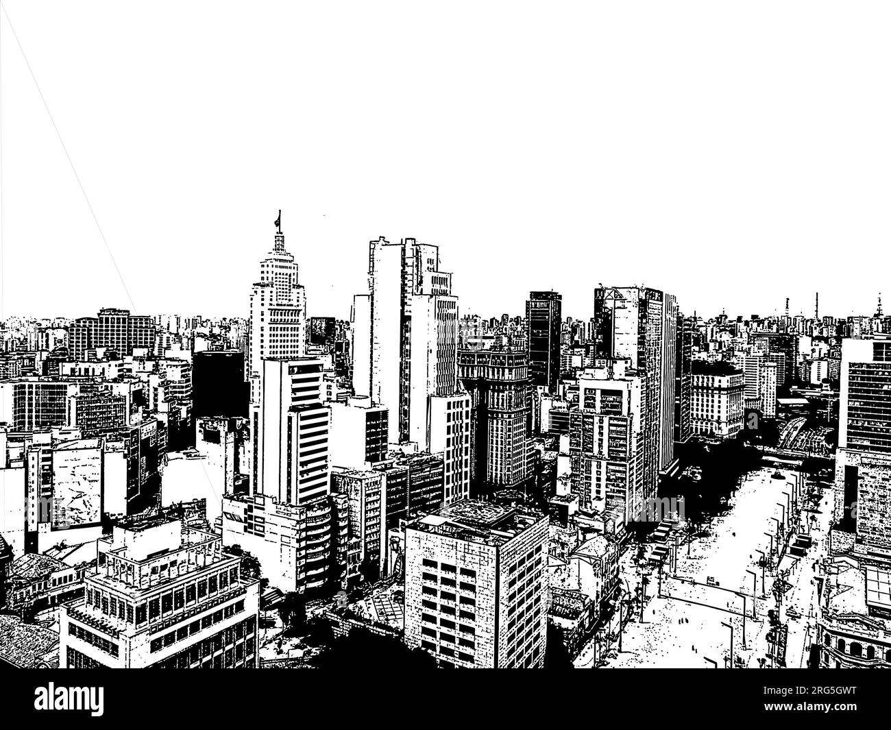 The downtown skyline black and white illustration, Sao Paulo, Brazil ...