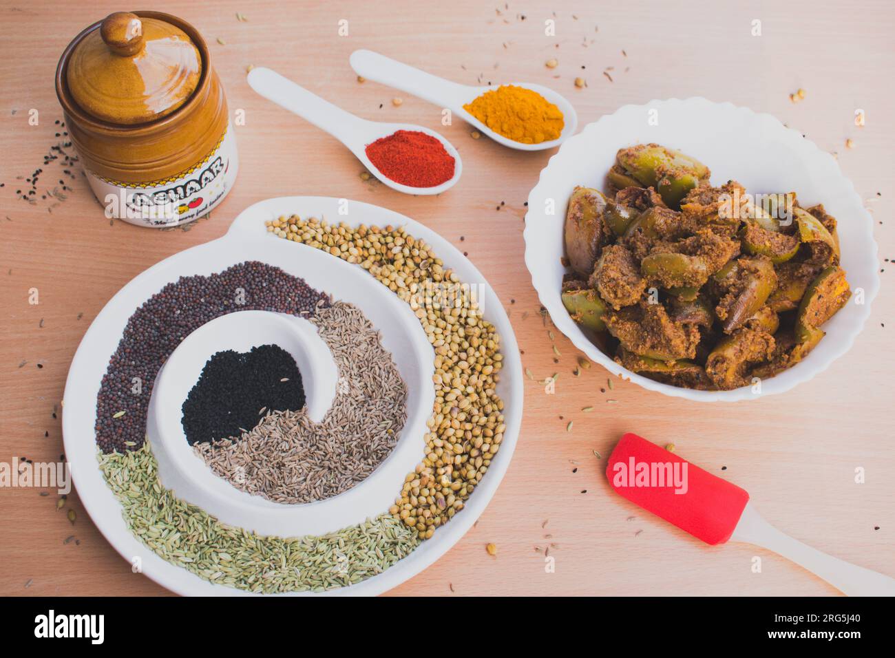 Indian mango pickle and spices Stock Photo - Alamy