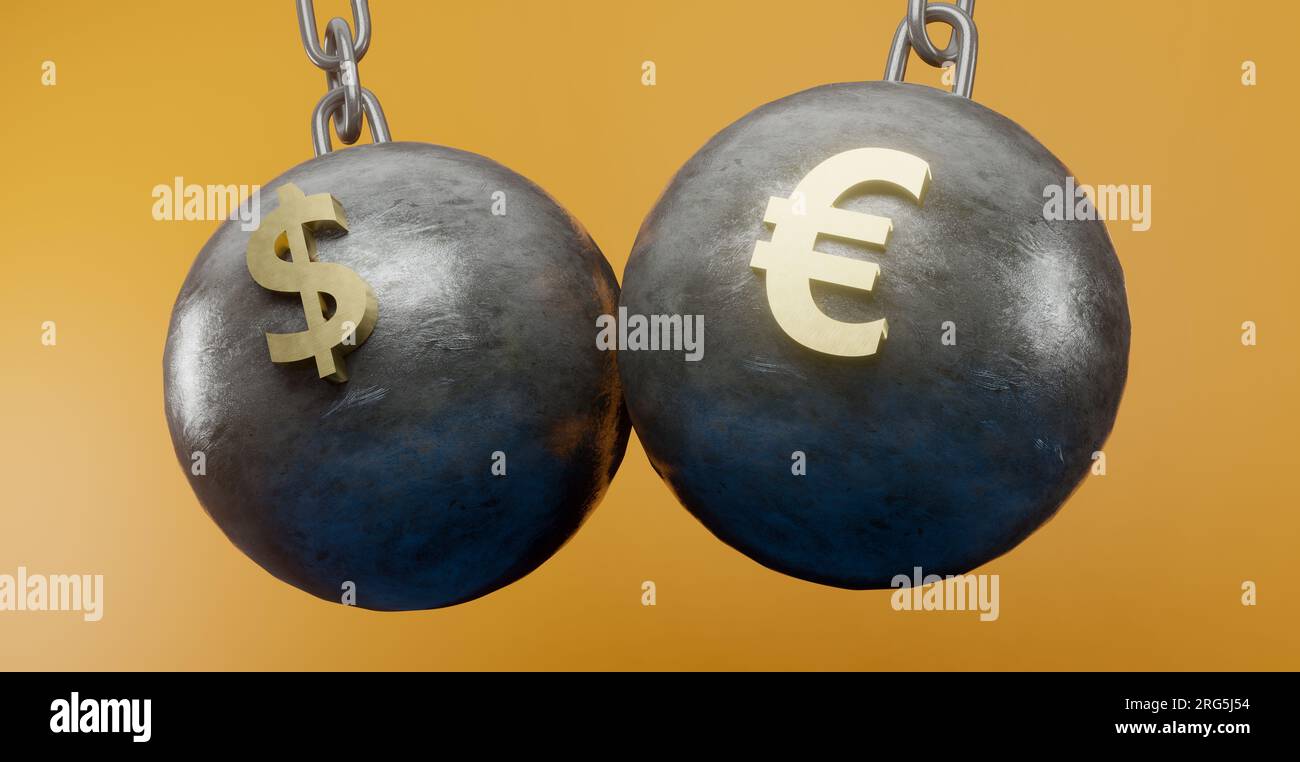 Comparison euro and dollar exchange rates. Gold euro and dollar symbols ...