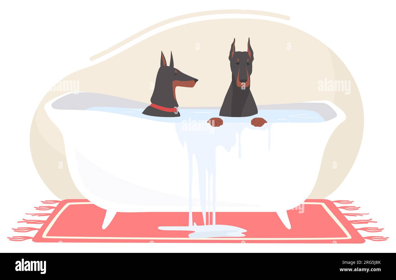 Two cute dog taking bath cartoon vector illustration Stock Vector Image ...
