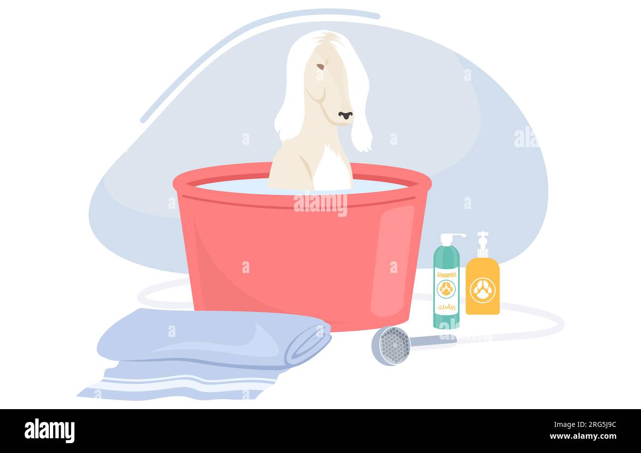 Cute dog taking bubble bath in bathtub cartoon vector illustration ...