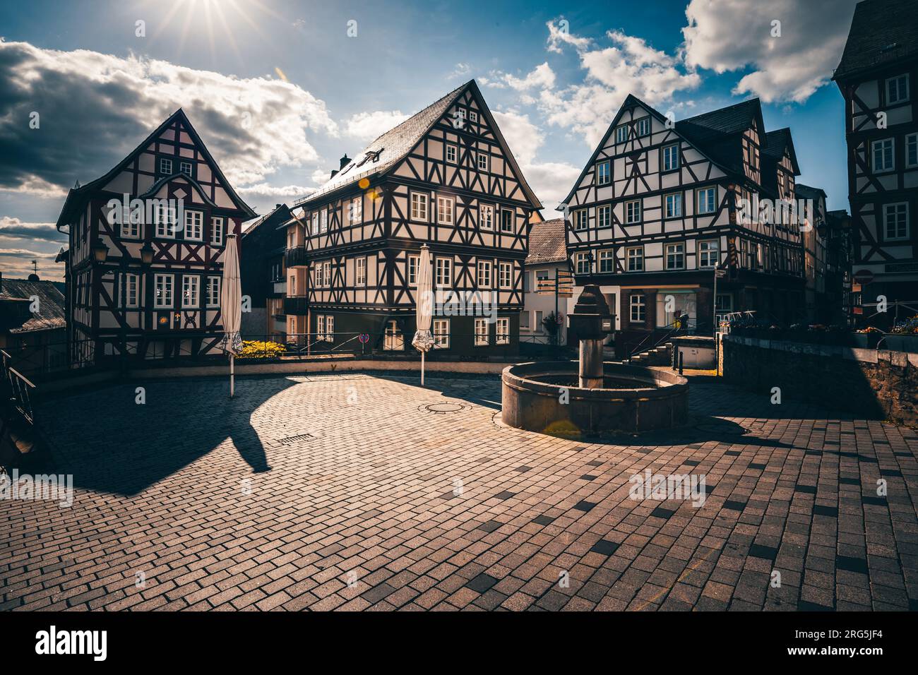 beautiful half-timbered houses in Germany. Historic city center ...