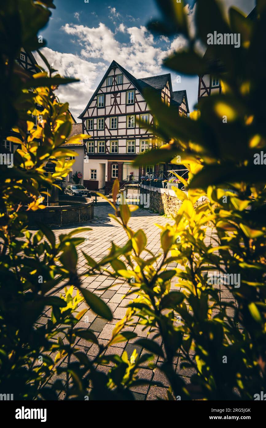 beautiful half-timbered houses in Germany. Historic city center ...