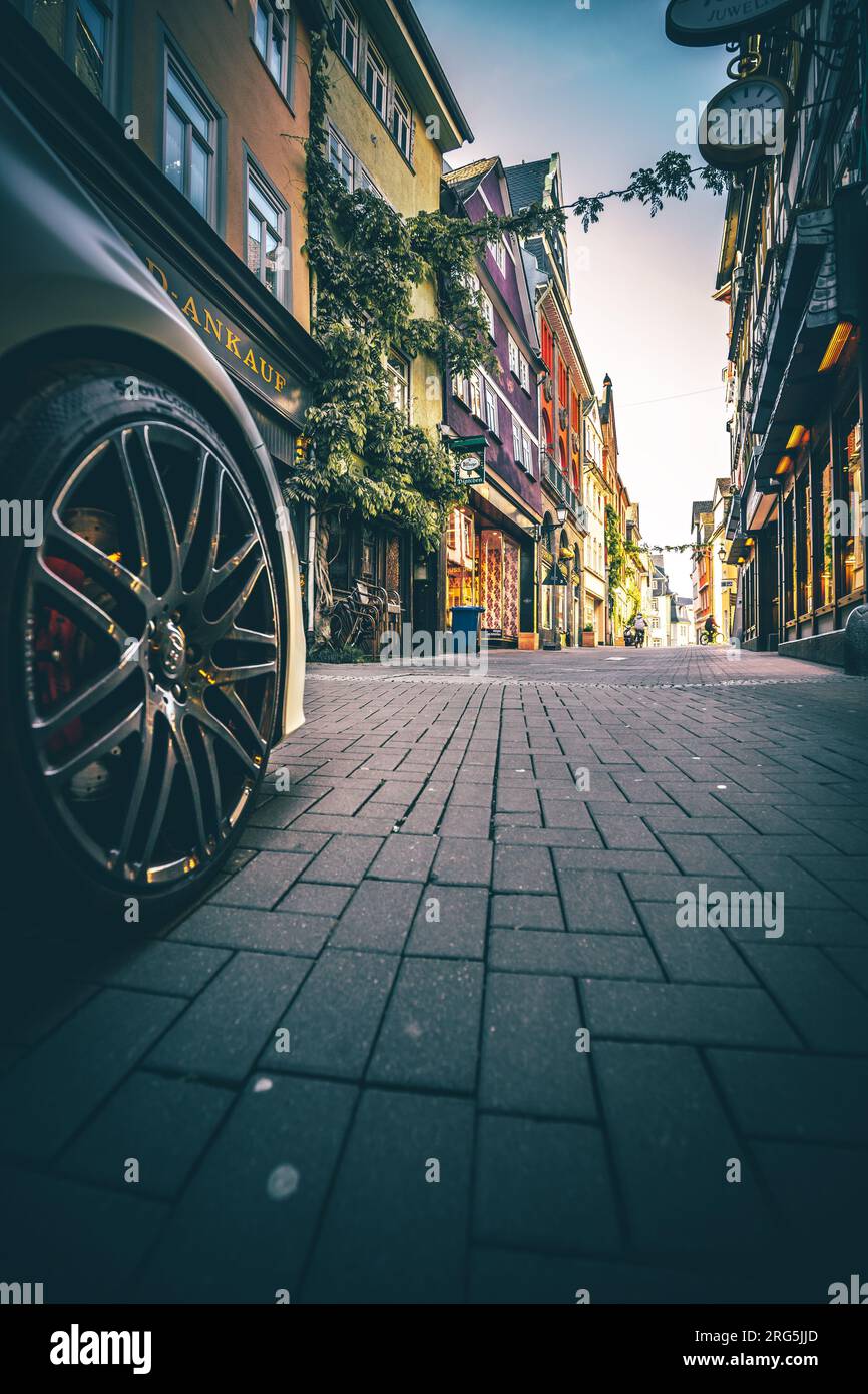 beautiful half-timbered houses in Germany. Historic city center ...