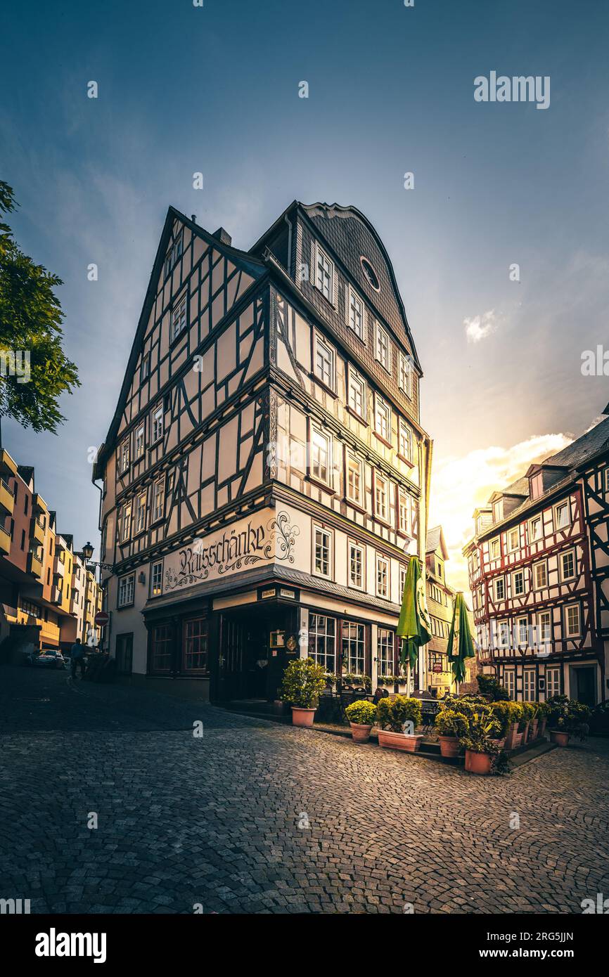 beautiful half-timbered houses in Germany. Historic city center ...